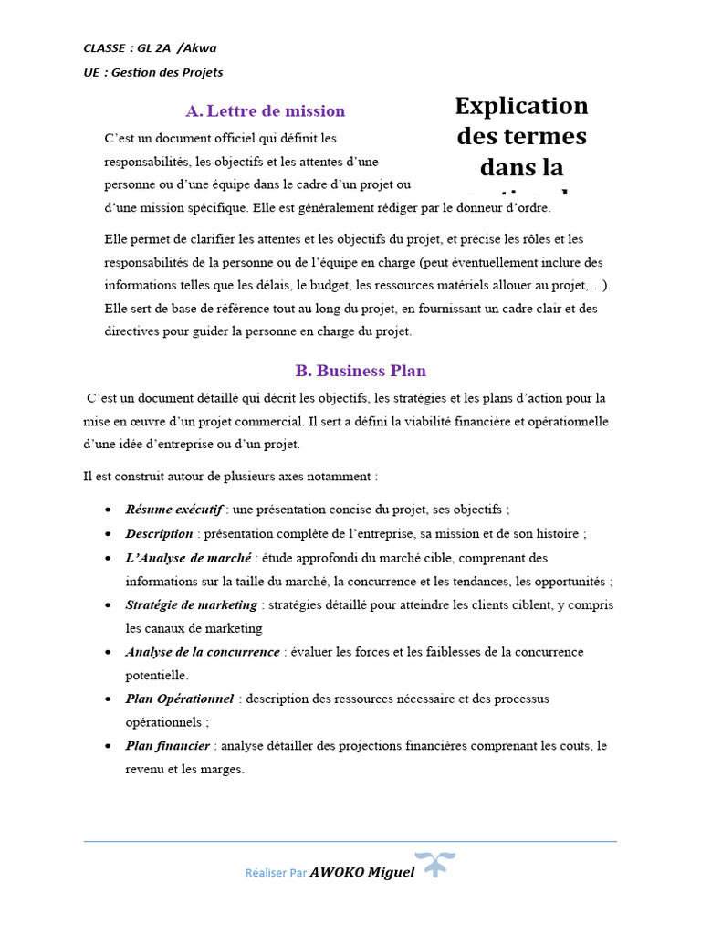 Modèle de Lettre de Mission Projet | PDF | Commercialisation | Plan d ...
