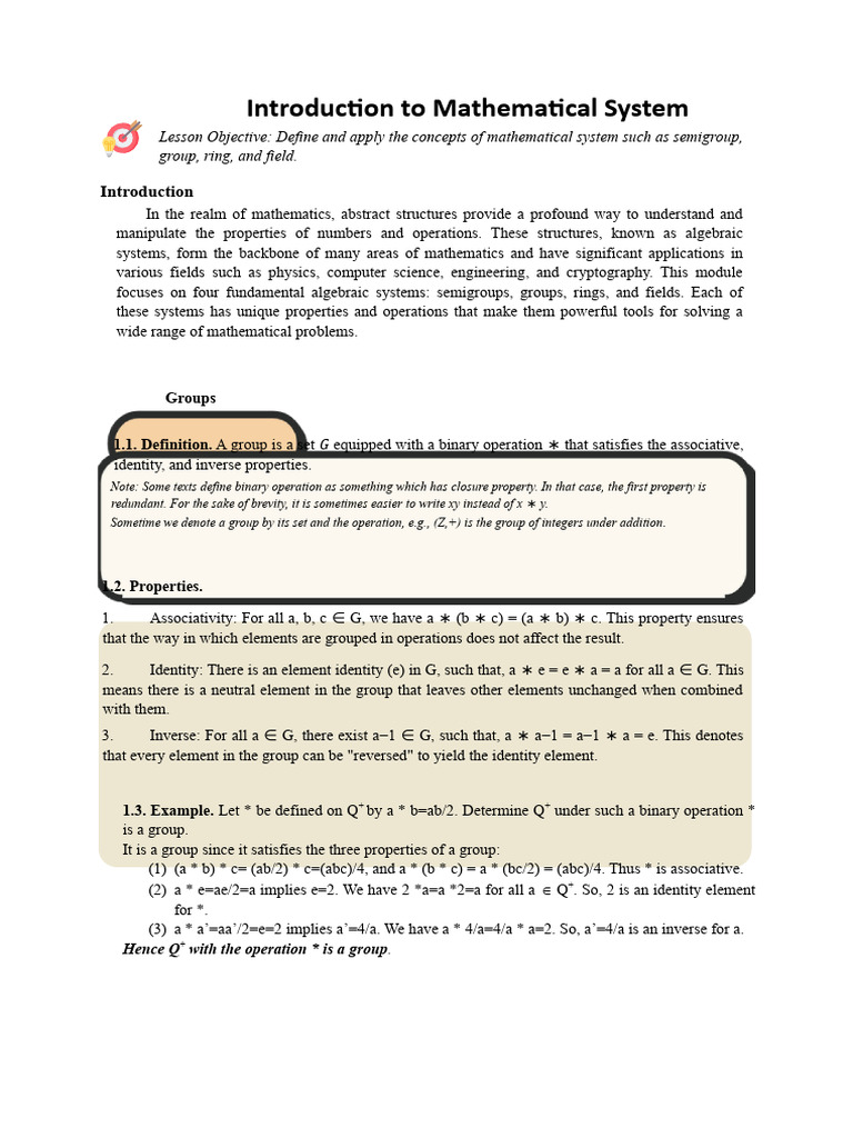 Introduction To Mathematical System | PDF | Group (Mathematics) | Function (Mathematics)