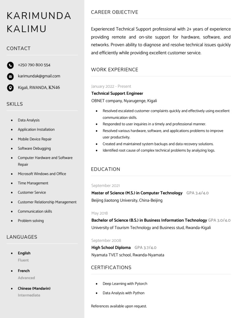 KARIMUNDA KALIMU Resume 2024 | PDF | Technical Support | Computing