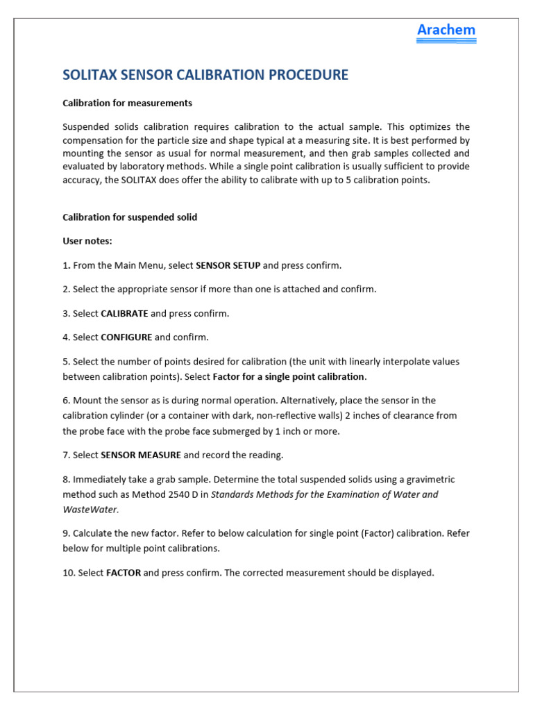 3.Solitax calibration procedure | PDF | Calibration | Metrology