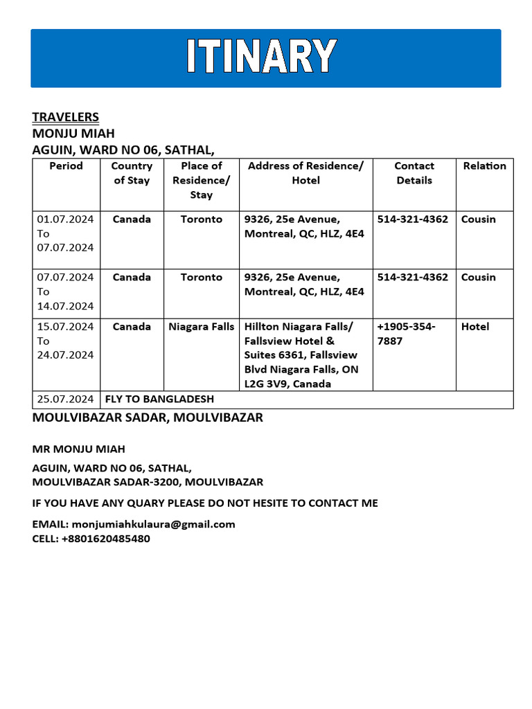 Itinary | PDF | Travel | Law