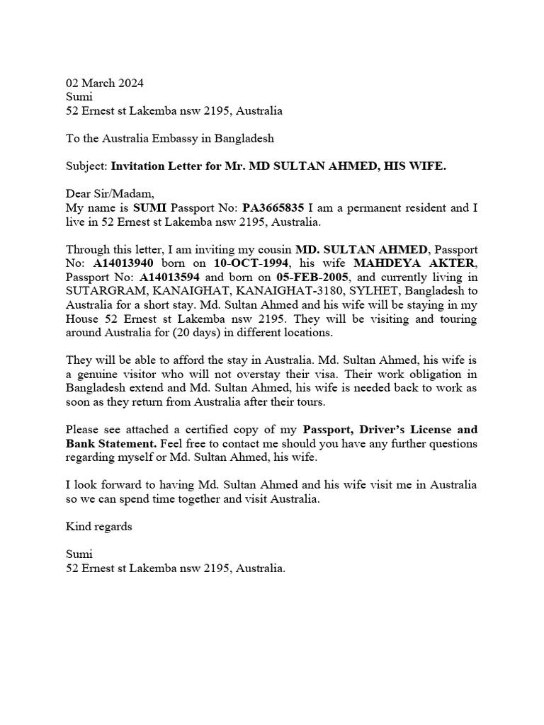 Invitation Letter | Download Free PDF | Travel Visa | Passport