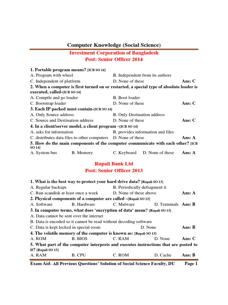 All Computer MCQ (Social Science Faculty) | PDF | Computer Data Storage | Disk Storage