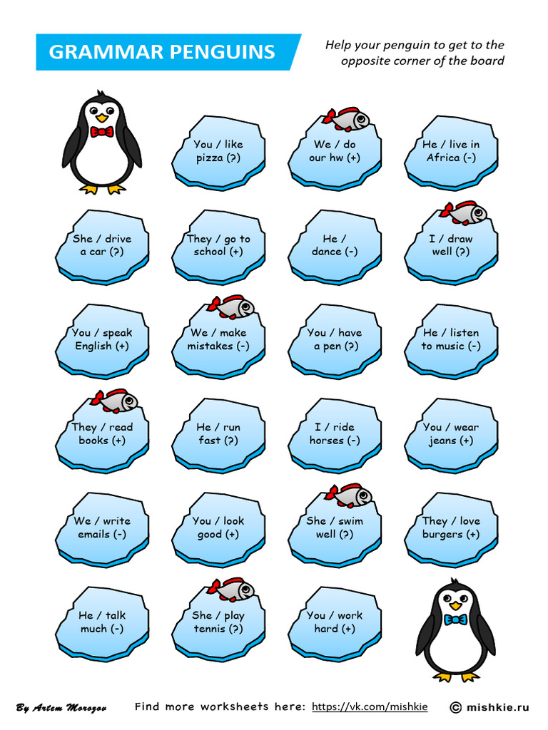 Grammar Penguins: Help Your Penguin To Get To The Opposite Corner of ...
