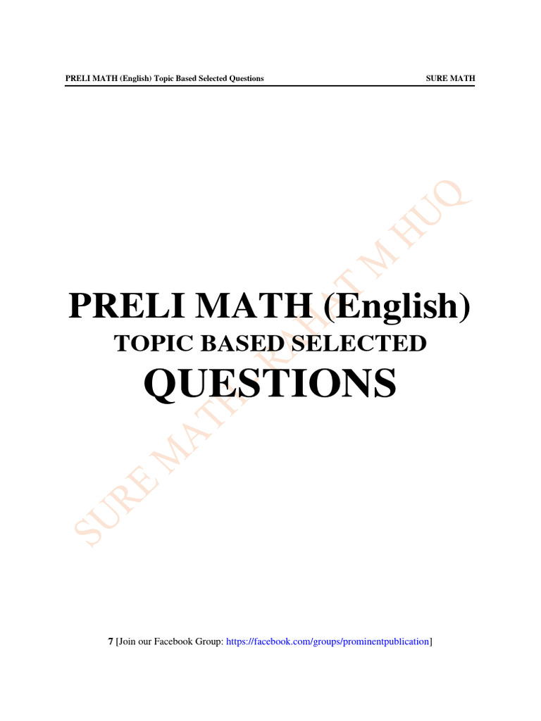 Preli Math (English) Topic Based Selected Questions - Rahat M Huq | PDF | Prices | Division ...