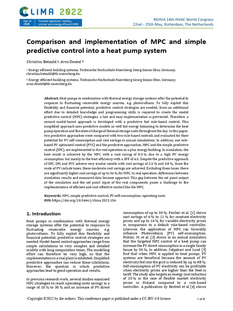 Comparison and Implementation of MPC and Simple Predictive Control Into A Heat Pump System | PDF ...