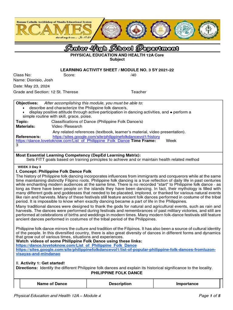 Dionisio - P.E 3 | PDF | Dances