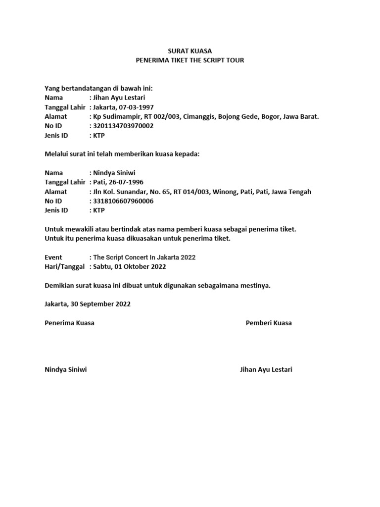 Surat Kuasa The Script | PDF