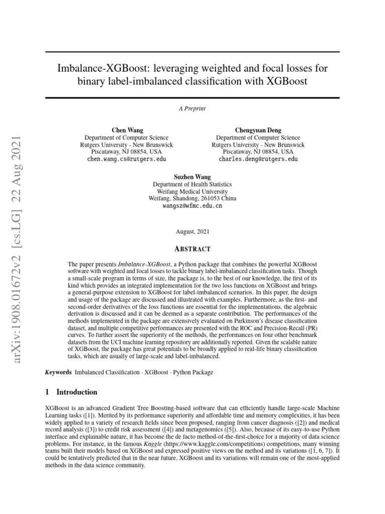 Imbalance-Xgboost: Leveraging Weighted and Focal Losses For Binary ...