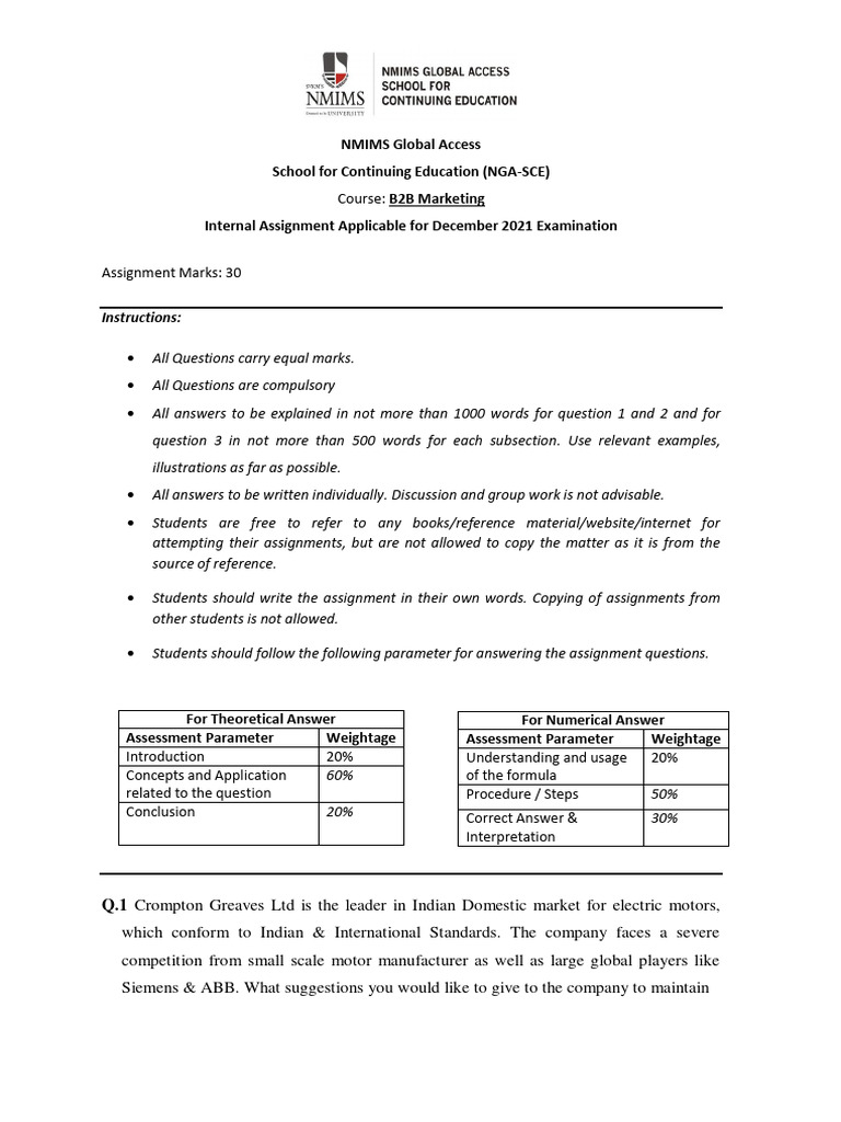 B2B Marketing - Assignment Dec 2021 jSA8yu7zON | PDF | Marketing | Clothing