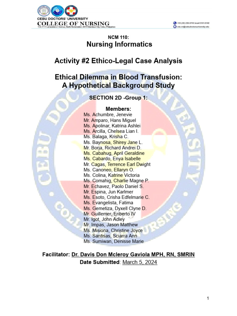 2d Group 1 - NCM 110 - Activity #2 | PDF | Medical Ethics | Patient Safety