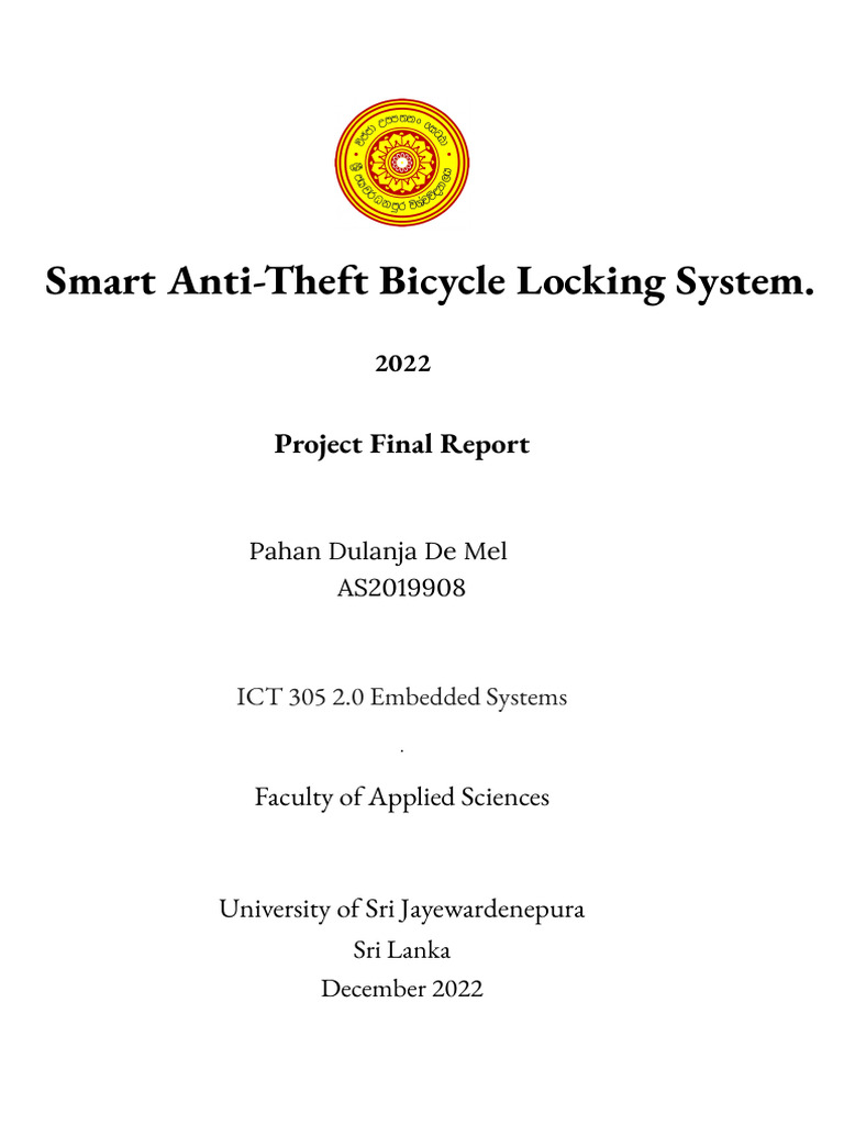 Smart Anti Theft Bicycle Locking System Project Final Report AS2019908 | Download Free PDF ...