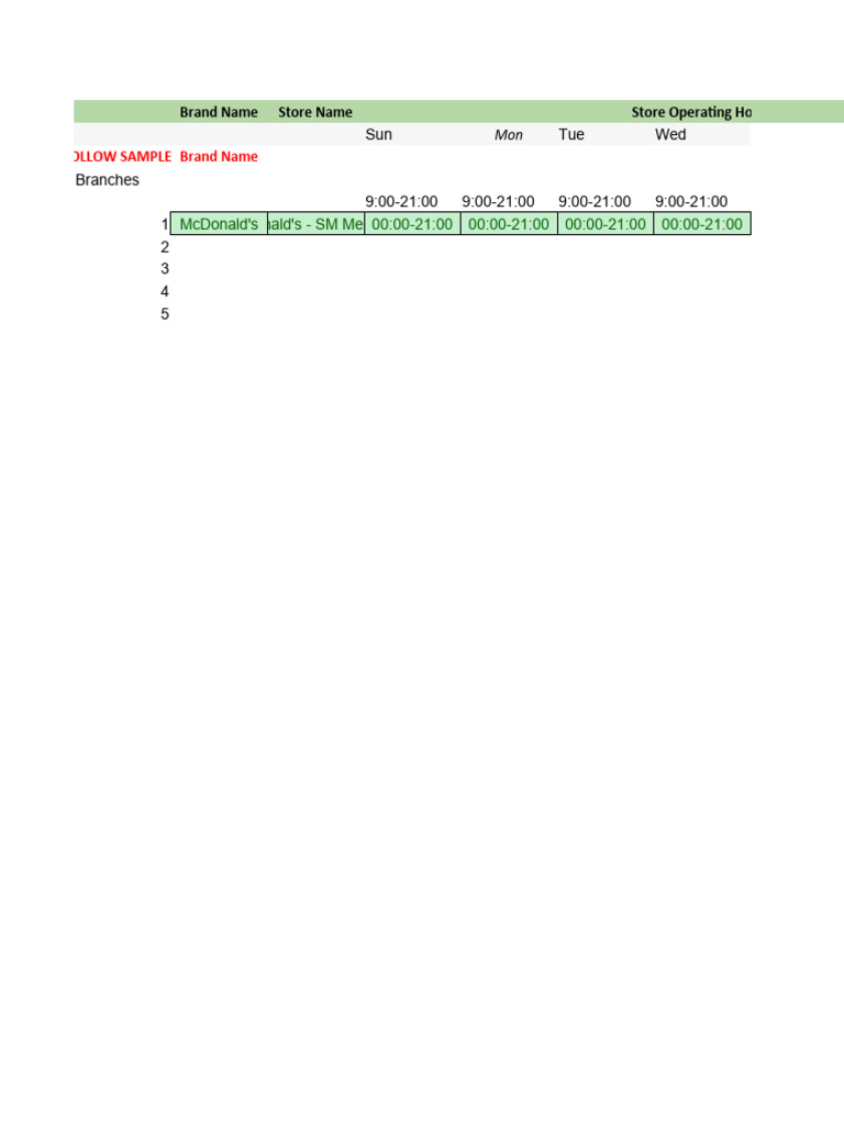 Store Operating Hours and Menu Details | PDF | Sauce | Foods