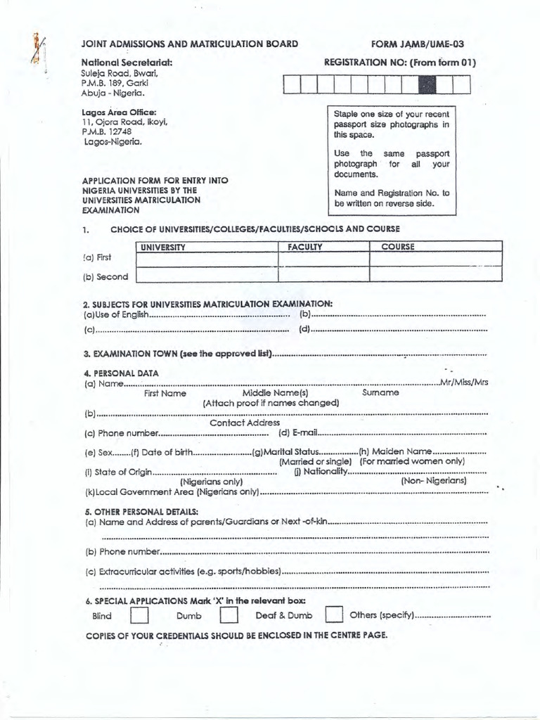 Jamb Form 02 and 03 | PDF