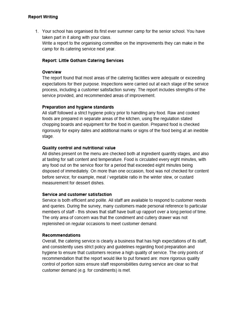Report Writing IGCSE EFL | PDF | Foods