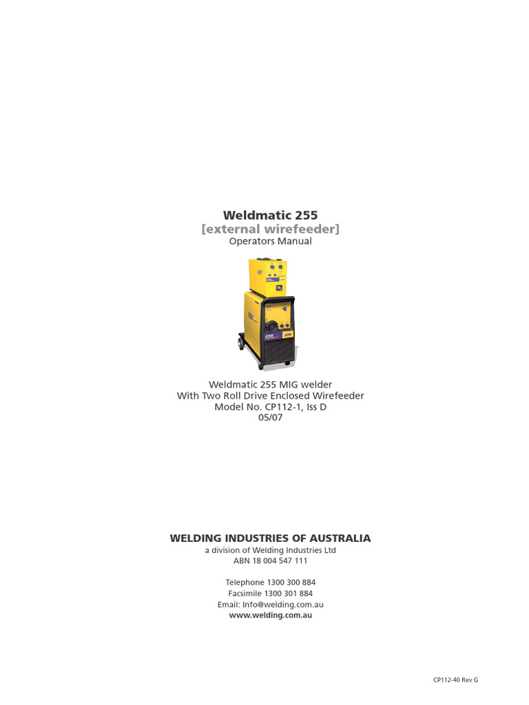 255-CP112 RevG Weldmatic 255 240 Volt With W54 Feeder | PDF | Welding ...