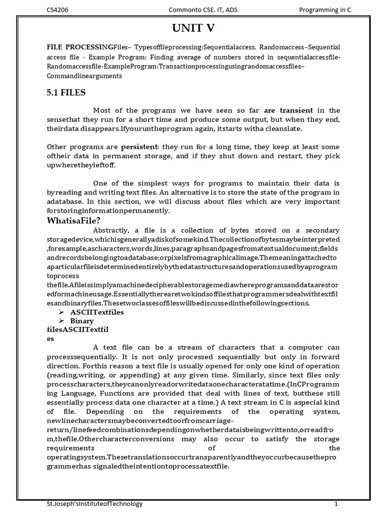 UNIT V | PDF | Computer File | Computer Data Storage