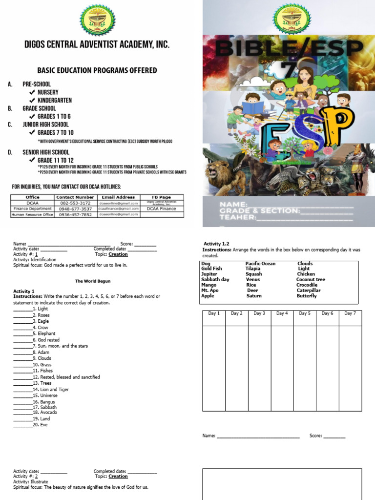 G7 Worksheets 1st Quarter | PDF | Serpents In The Bible | Adam And Eve