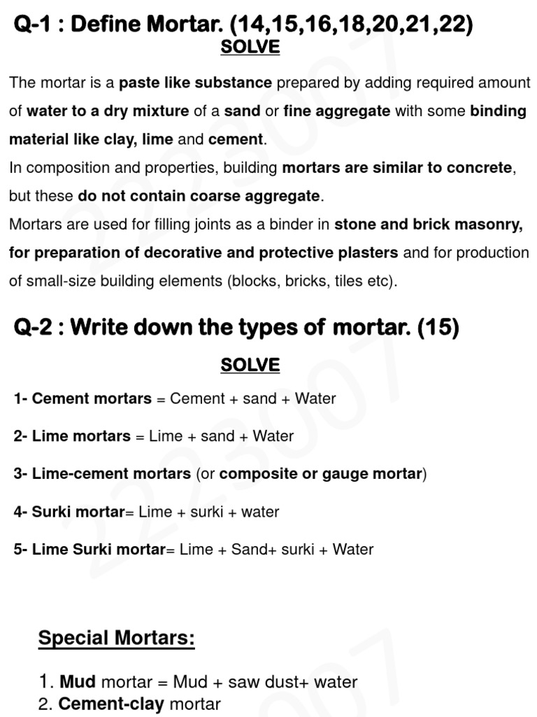 Mortar All QNA + Term Solve - by 2223007 | PDF | Mortar (Masonry ...