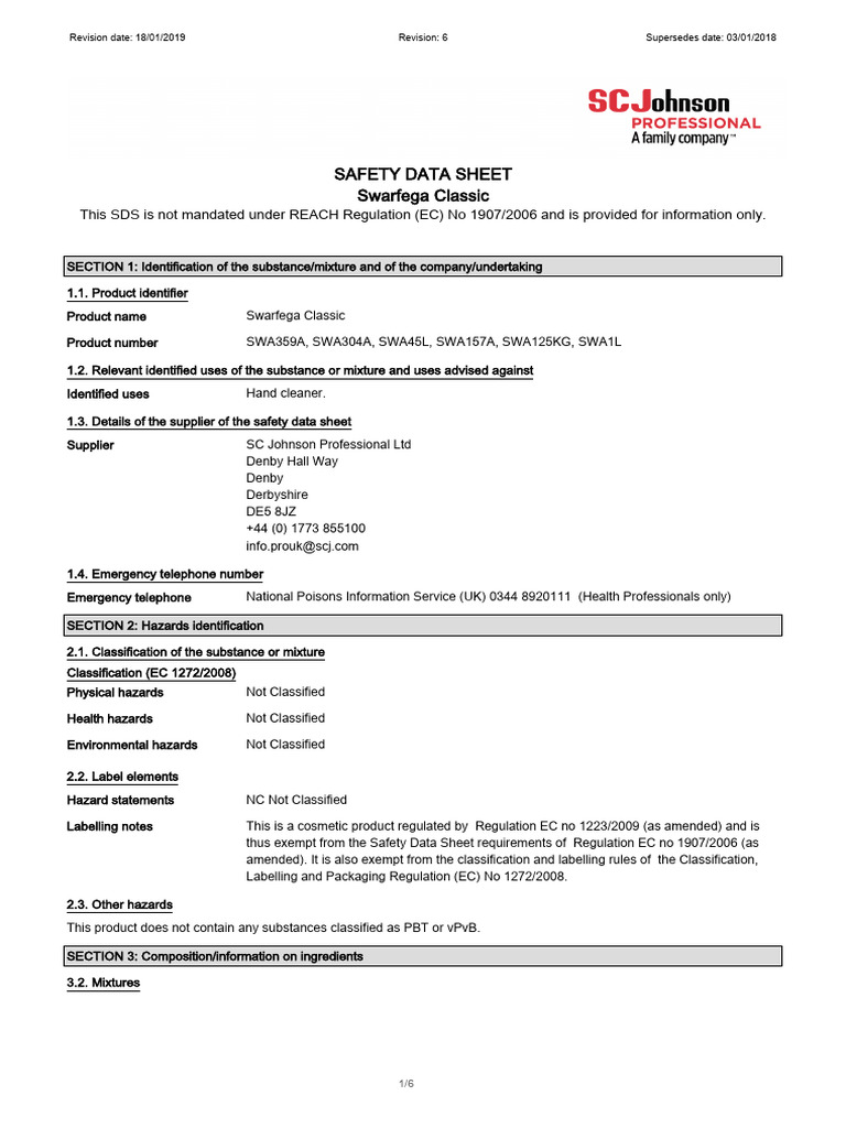 SWARFEGA SDS | Download Free PDF | Pollution | Safety