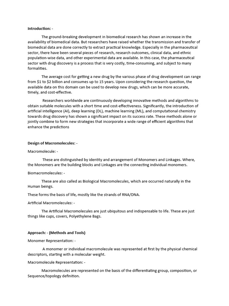 Design of Macromolecules Using ML Summary | PDF | Macromolecules | Machine Learning