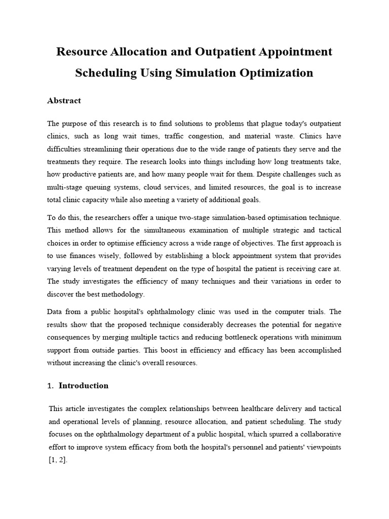 Resource Allocation and Outpatient Appointment Scheduling Using Simulation Optimization | PDF ...