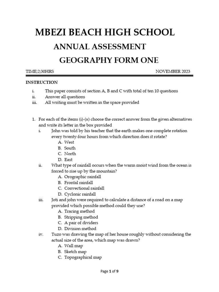 F1 - Geography November FRM One 2023 | PDF | Contour Line | Natural ...