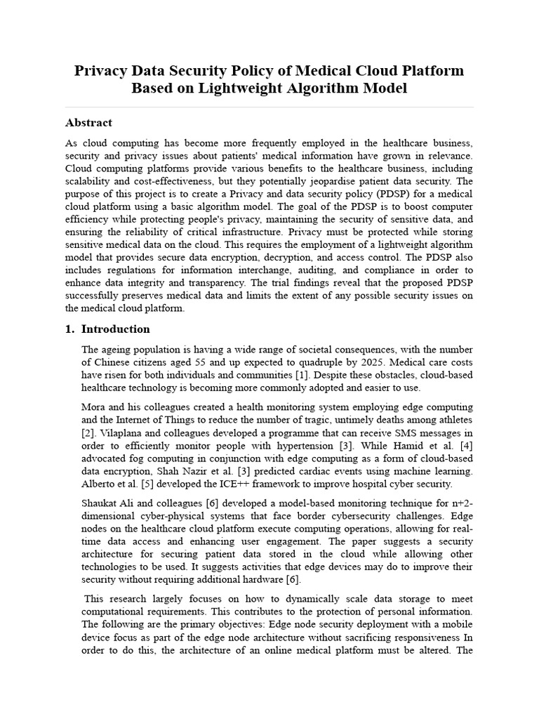 Privacy Data Security Policy of Medical Cloud Platform Based on Lightweight Algorithm Model ...