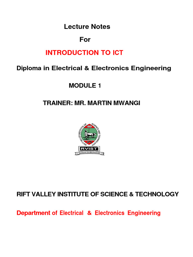 Introduction To Ict Notes.-1 | PDF | Power Supply | Computer Keyboard