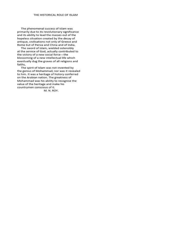 Mmnr-04-Historicaroleofislam by M.N. Roy | PDF | Arabs | Muhammad