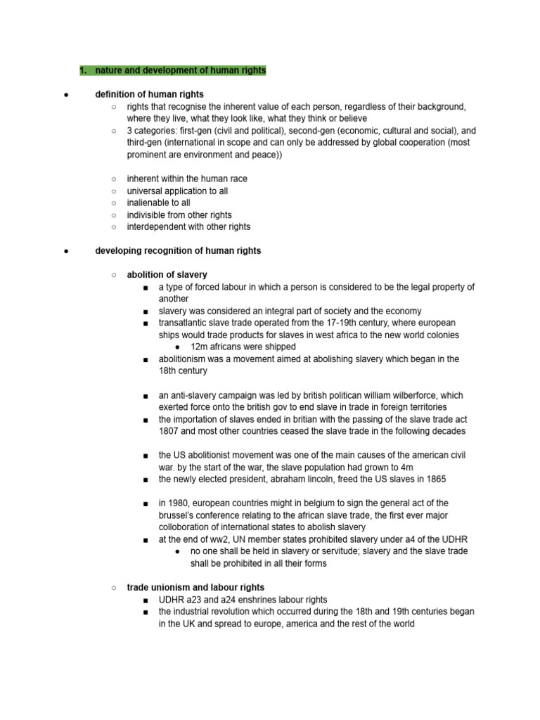 HUMAN RIGHTS Notes | PDF | Human Trafficking | Slavery