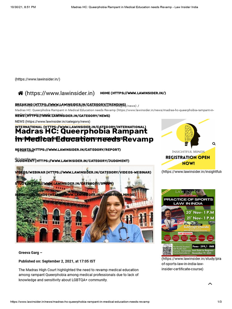 Madras HC - Queerphobia Rampant in Medical Education Needs Revamp - Law ...