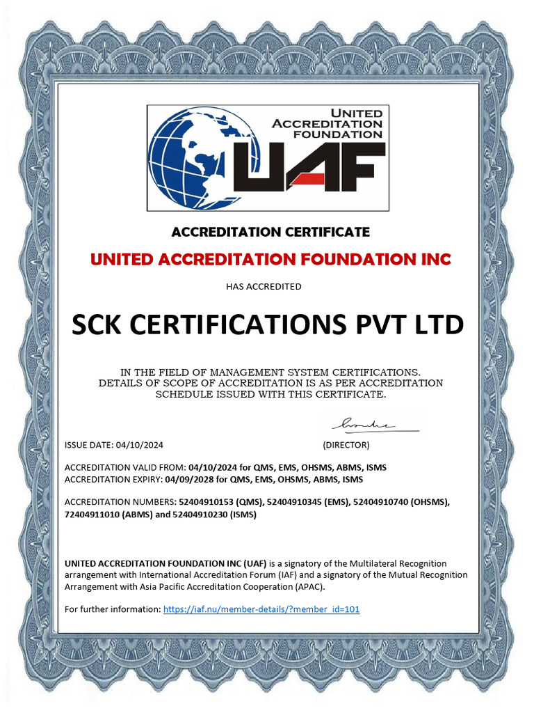 UAF-F-044 Accreditation Certificate SCK | PDF