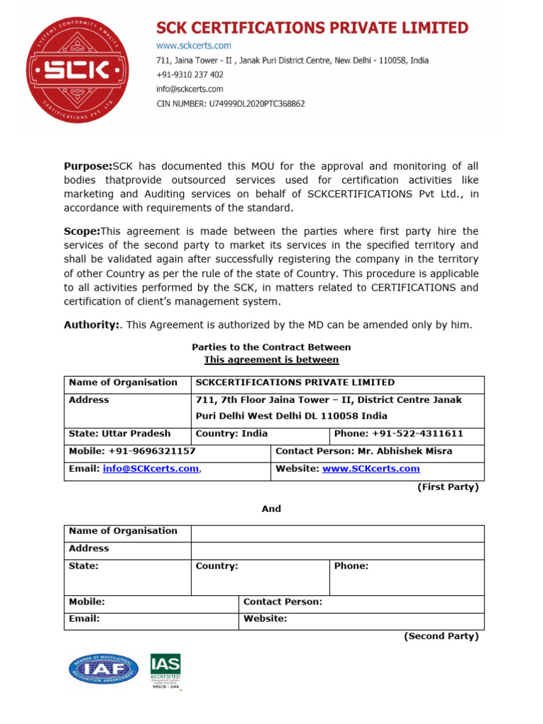 SCK-Overseas Agreement | PDF | Audit | Business