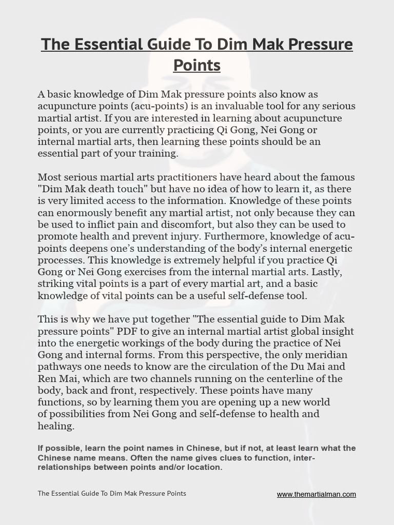 Dim Mak Points for Martial Artists | PDF | Qi | Meridian (Chinese Medicine)