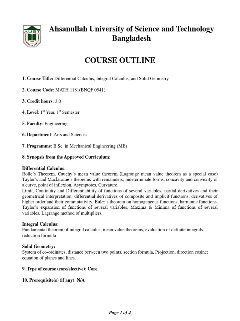 MATH Course Outline | PDF | Calculus | Differential Calculus MATH Course Outline | PDF | Calculus | Differential Calculus