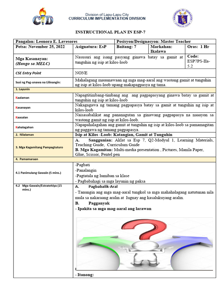 Q2-W1-D2 Esp7-Lavesores | PDF