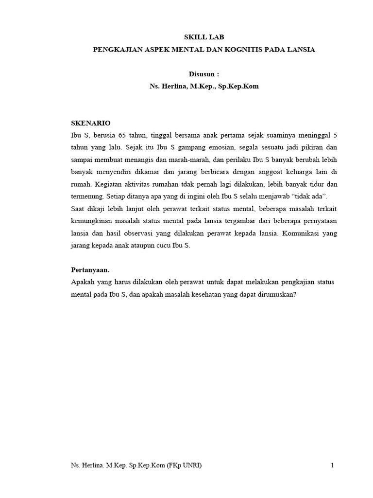 modul skillab pengkajian status mental dan kognitif pada lansia | PDF