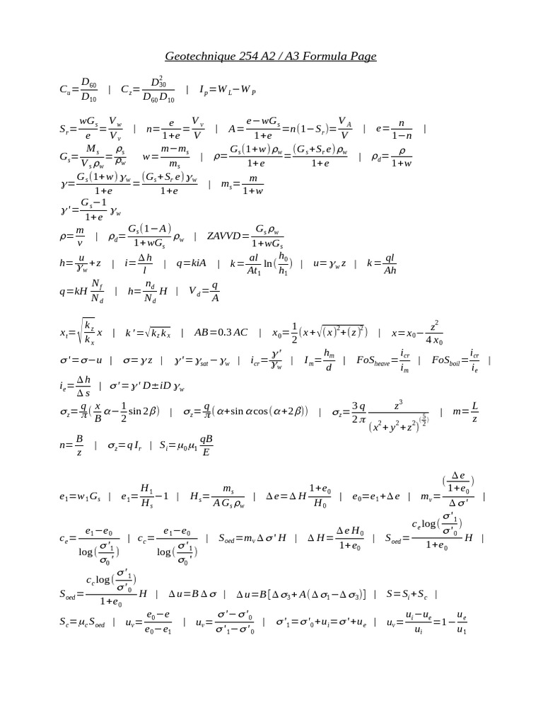Geo 254 Formula Sheet | PDF | Teaching Methods & Materials