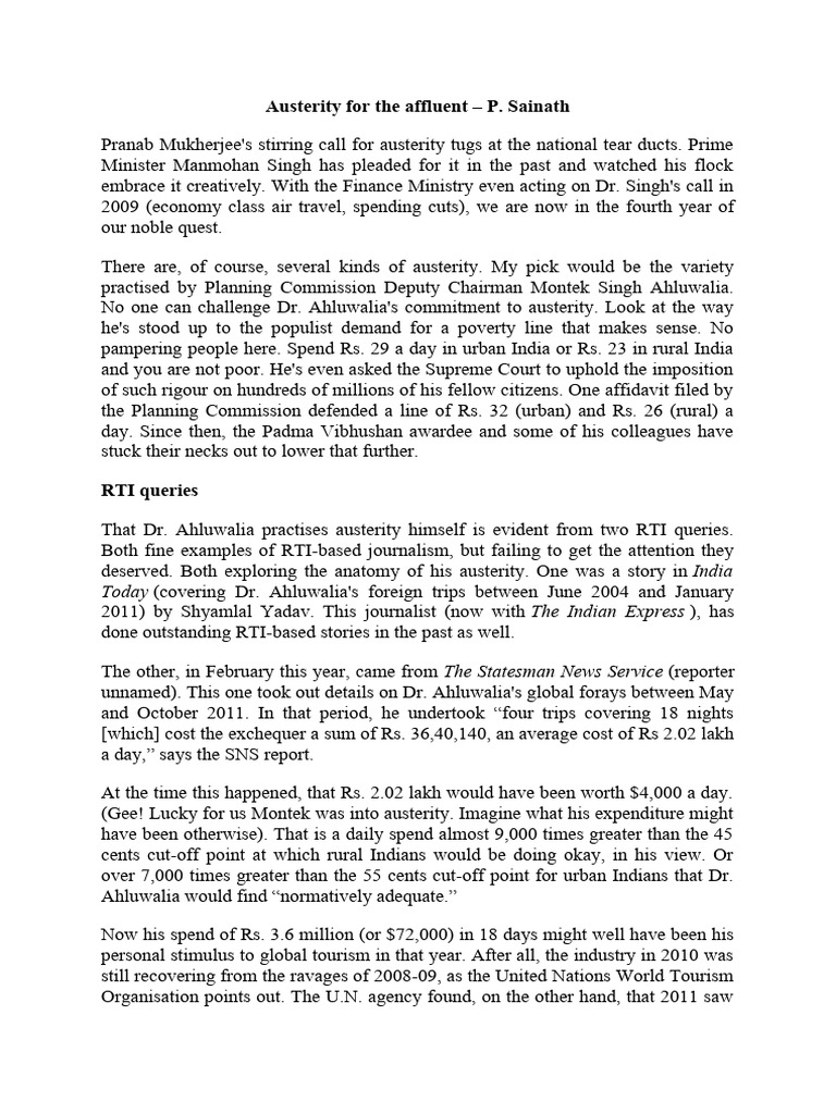 Austerity For The Affluent | PDF | Taxes | Government Budget Balance