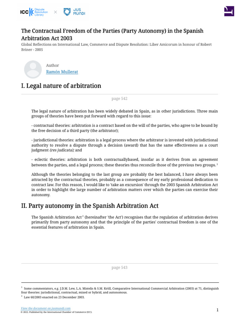 The Contractual Freedom of The Parties (Party Autonomy) in The Spanish ...