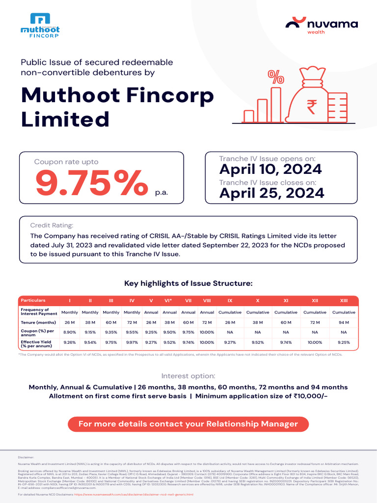 Muthoot FIncorp NCD Apl 24 One Pager B2C | PDF | Stock Exchange | Financial Markets