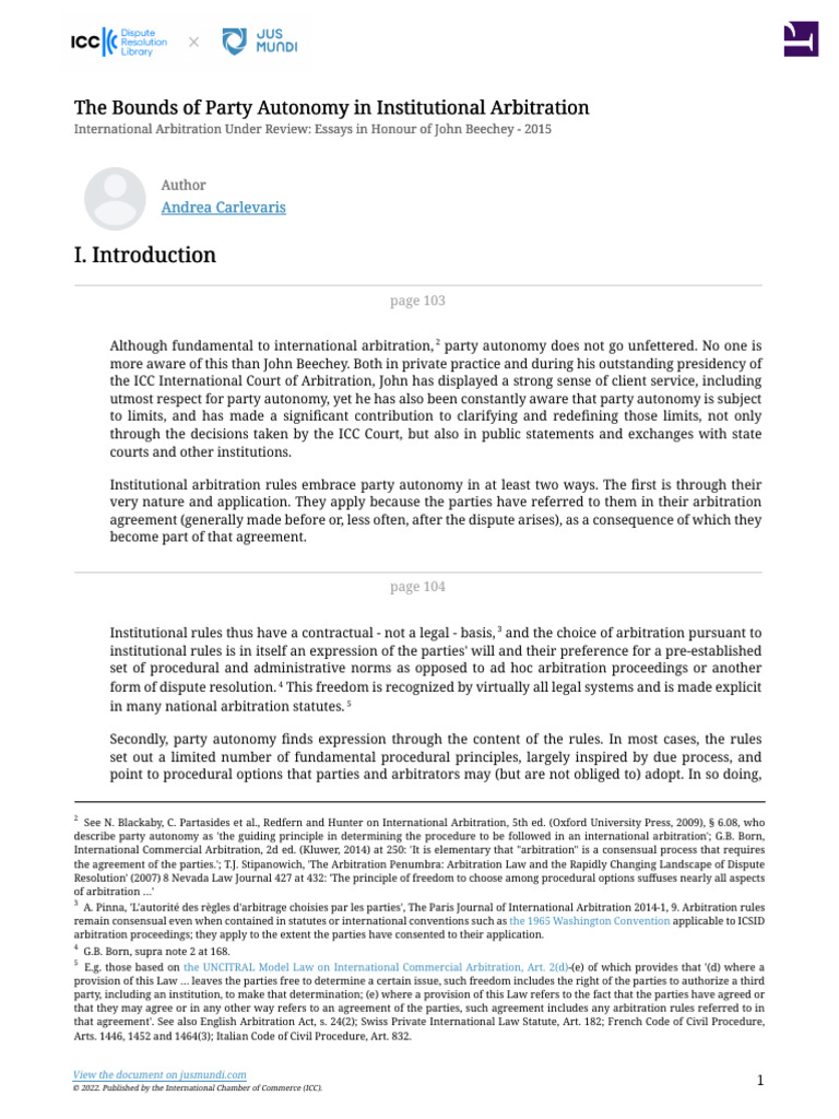 The Bounds of Party Autonomy in Institutional Arbitration | PDF ...