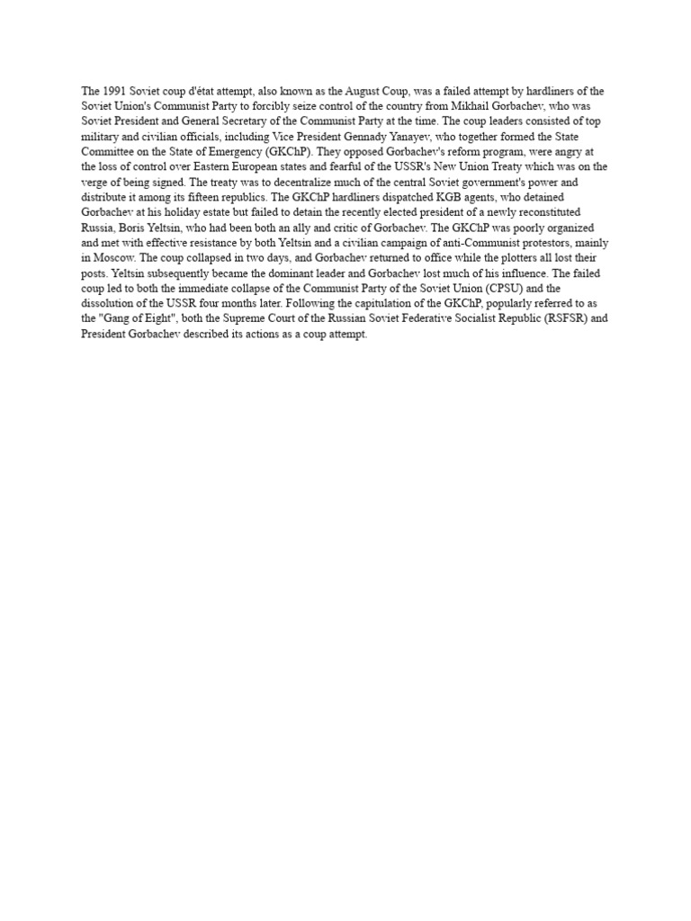 1991 Soviet Coup: A Failed Power Grab | PDF | Politics