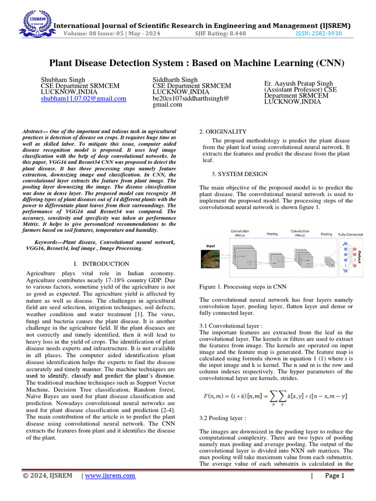 Plant Disease Detection System Based On Machine Learning CNN | PDF ...