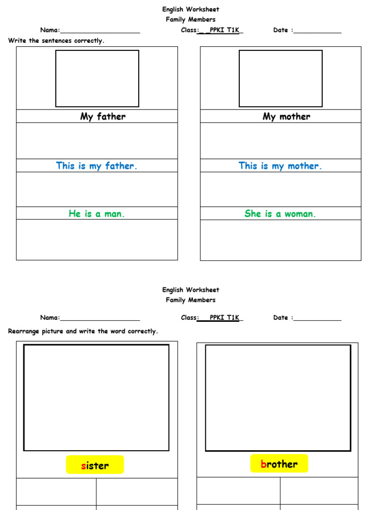 Family Members Writing Worksheet Sentences | PDF | Career & Growth