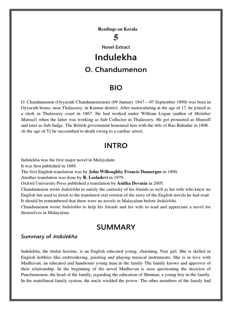 Indulekha: A Novel's Cultural Impact | PDF | Kerala