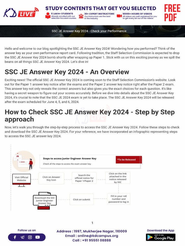 Answer Key SSC Je Answer Key 2024 Check Your Performance | PDF