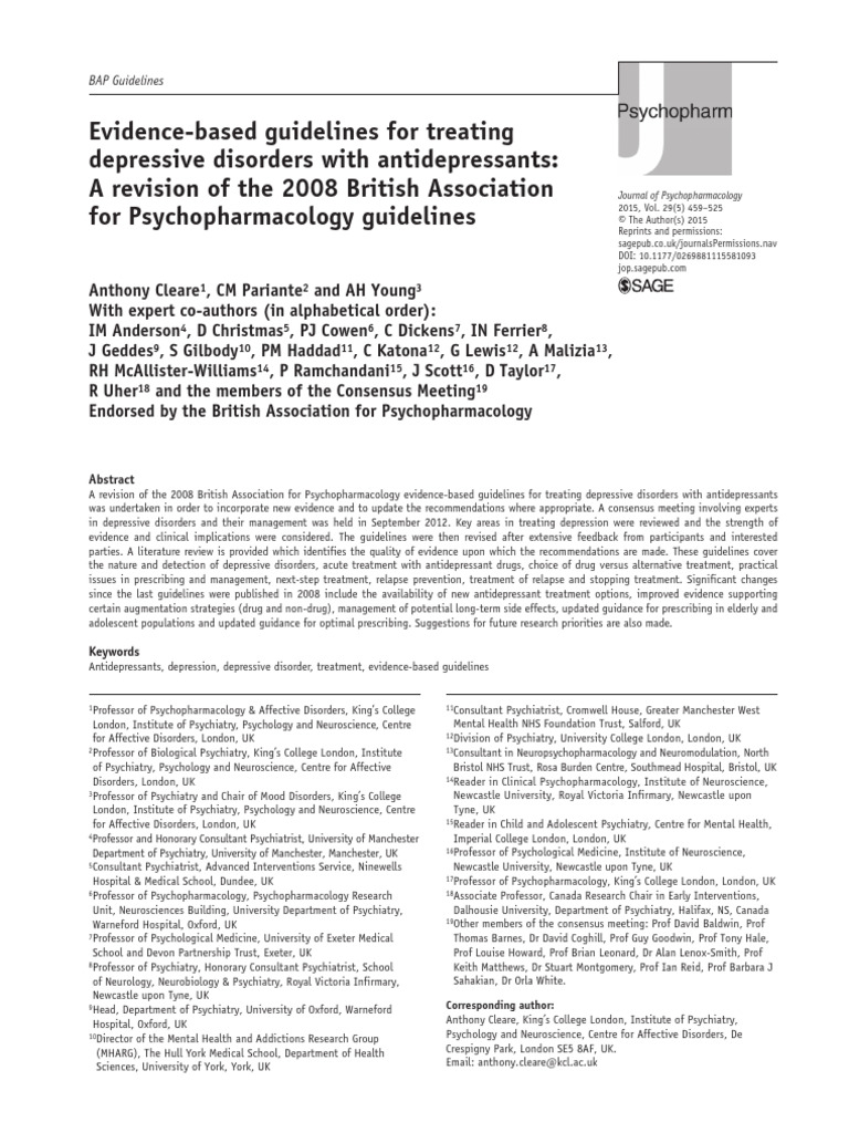 BAP Guidelines Antidepressants | Download Free PDF | Psychiatry ...