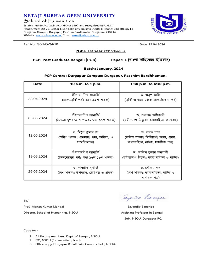 PGBG Paper 1 PCP Schedule January 2024 Batch | PDF